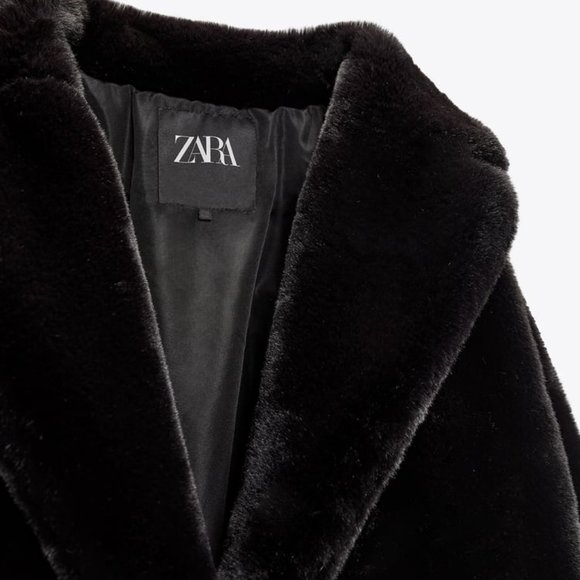 Zara | Jackets & Coats | Nwt Zara Faux Fur Coat Black Ref 255895 Xs S M ...